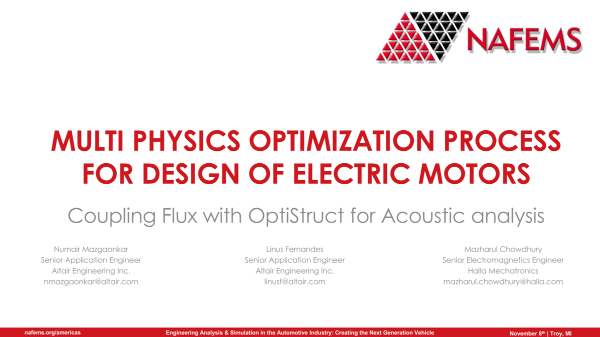 NAFEMS - Multiphysics Optimization Process for Design of Electric Motors