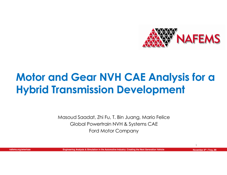 NAFEMS - Motor and Gear NVH CAE Analysis for a Hybrid Transmission Development