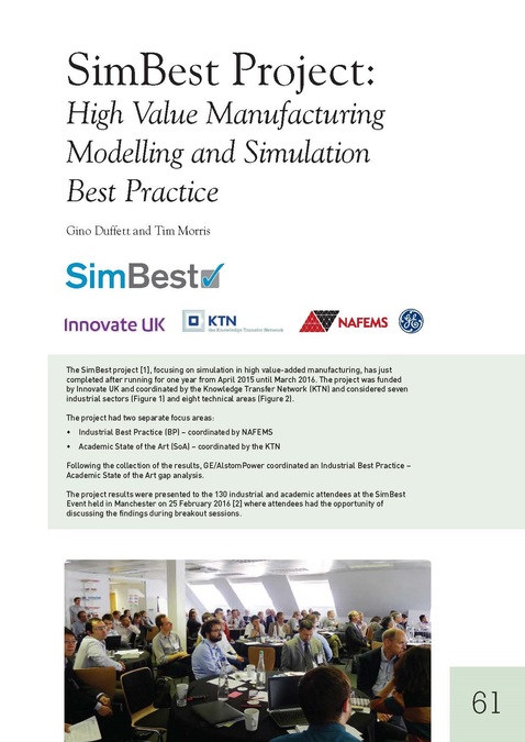 NAFEMS - SimBest Project: High Value Manufacturing Modelling and Simulation Best Practice