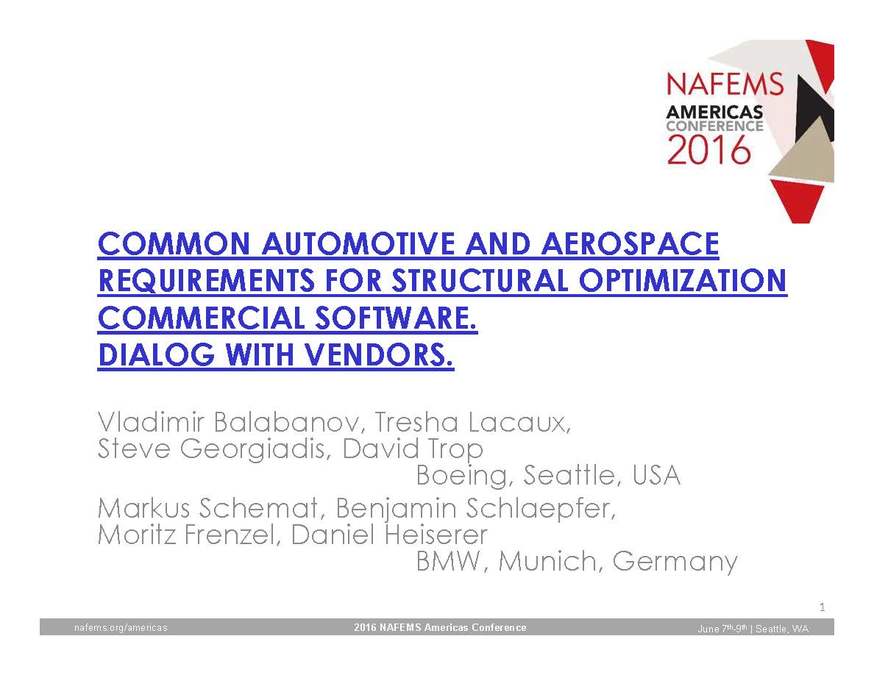 NAFEMS - Common Automotive and Aerospace Requirements for Structural Optimization Commercial ...