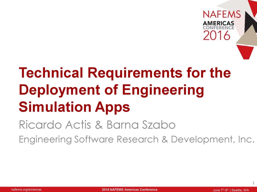 NAFEMS - Technical Requirements for the Deployment of Engineering Simulation Apps