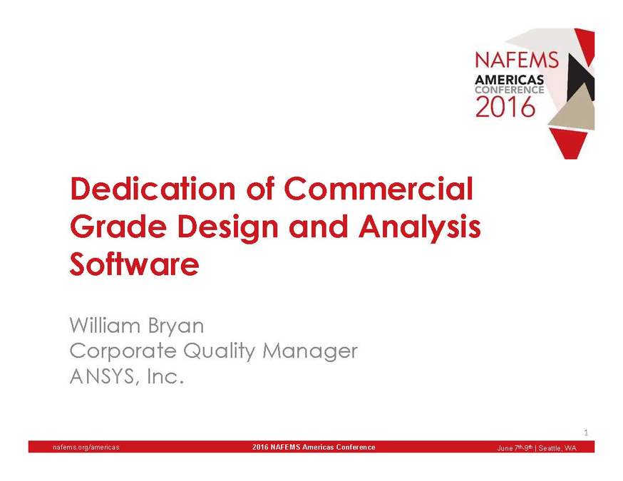 NAFEMS - Dedication of Commercial Grade Design and Analysis Software