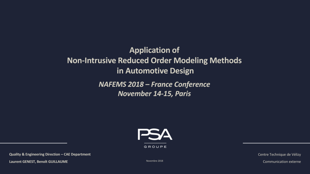 NAFEMS - Application of Non-Intrusive Reduced Order Modeling Methods in Automotive Design