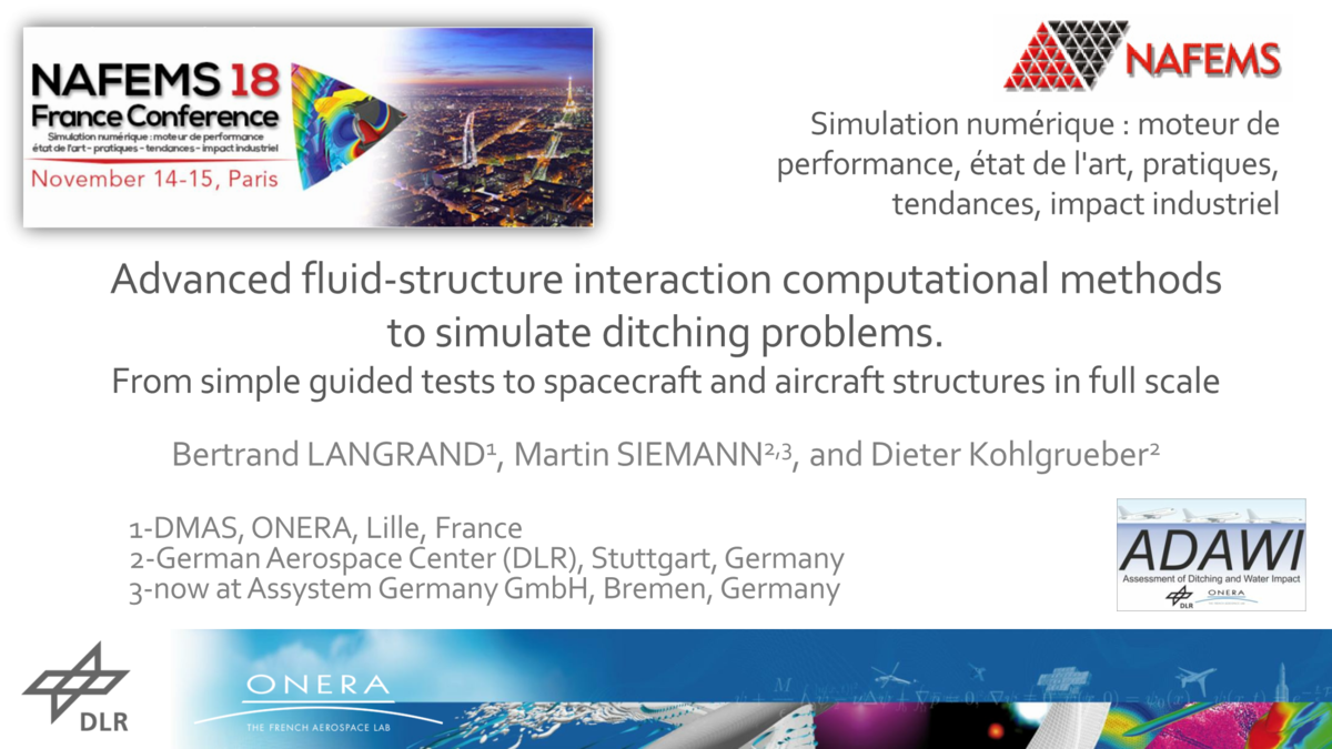 NAFEMS - Advanced fluid-structure interaction computational methods to simulate ditching problems.