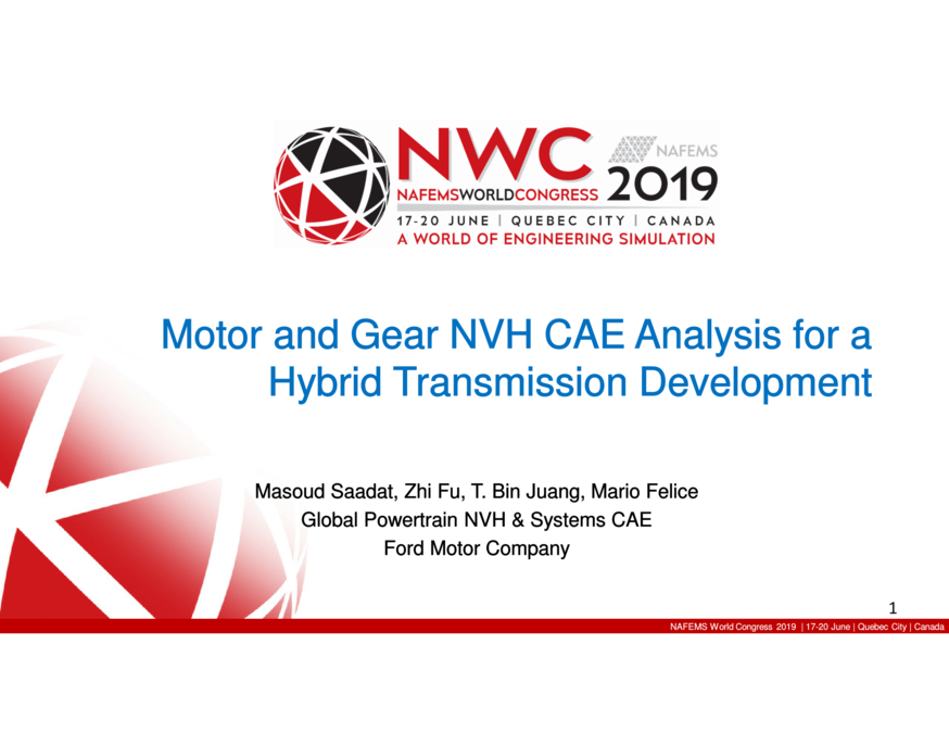 NAFEMS - Motor and Gear NVH CAE Analysis for a Hybrid Transmission ...