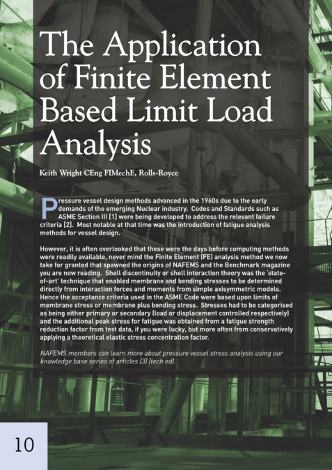 NAFEMS - The Application of Finite Element Based Limit Load Analysis