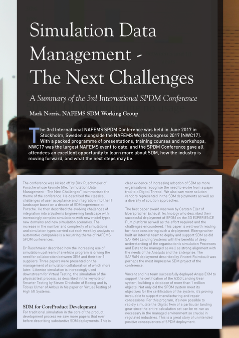 NAFEMS - Simulation Data Management - The Next Challenges - A Summary of the 3rd International ...
