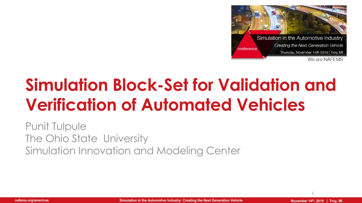 NAFEMS - Validation and Verification Simulation Block-Set for Automated Vehicles