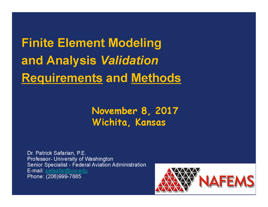 NAFEMS - Finite Element Analysis Validation Requirements and Methods