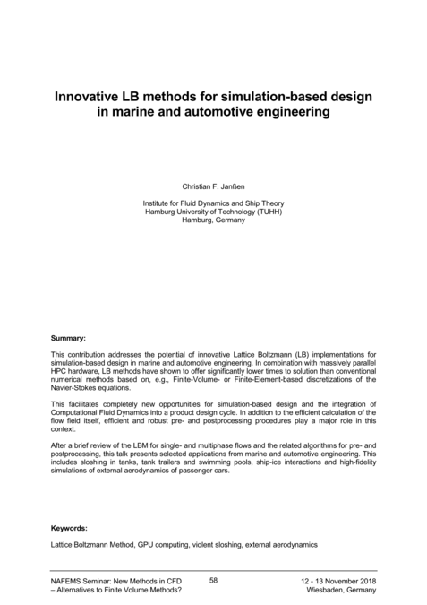 NAFEMS - Innovative LB Methods for Simulation-based Design in Marine and Automotive Engineering