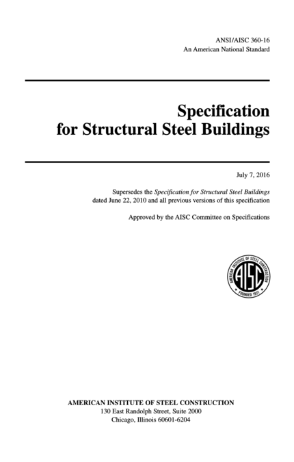 NAFEMS - ANSI/AISC 360-16; July 7, 2016: Specification for Structural ...